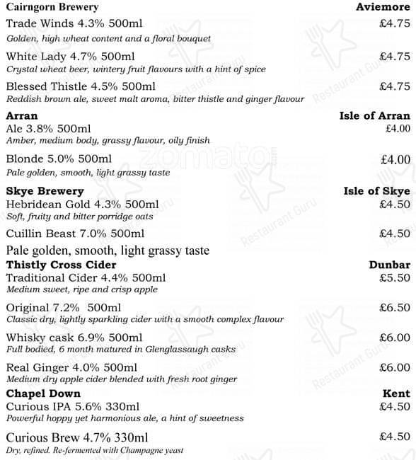 Menu at The Scran and Scallie pub & bar, Edinburgh