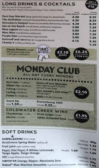 Menu at The Waterhouse - JD Wetherspoon pub & bar, Manchester