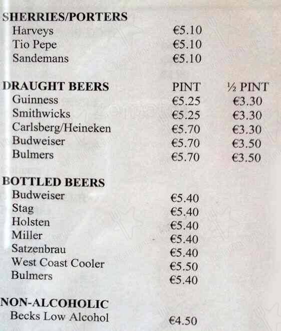 Menu at Toddys Bar & Brasserie, Dublin