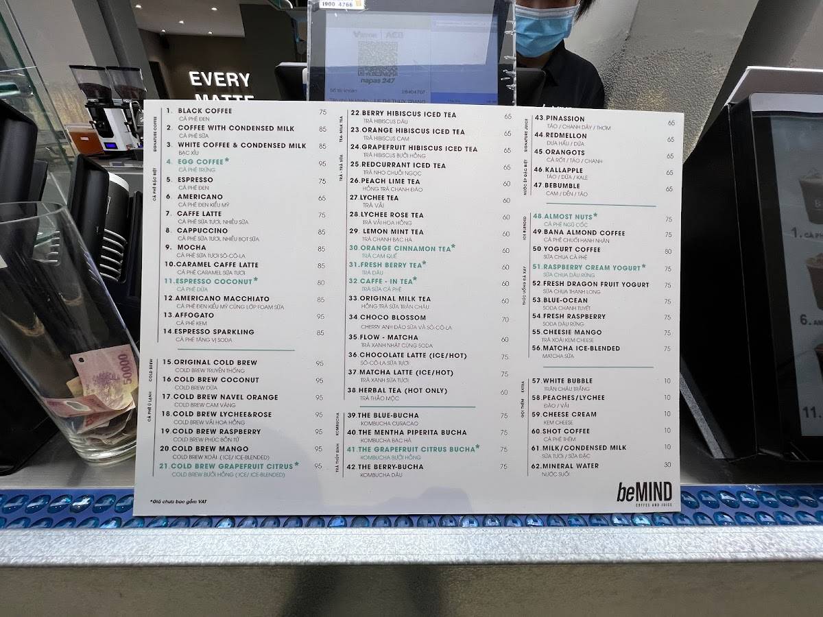 Menu at beMIND COFFEE AND JUICE restaurant, Ho Chi Minh City, 37 Nguyễn ...