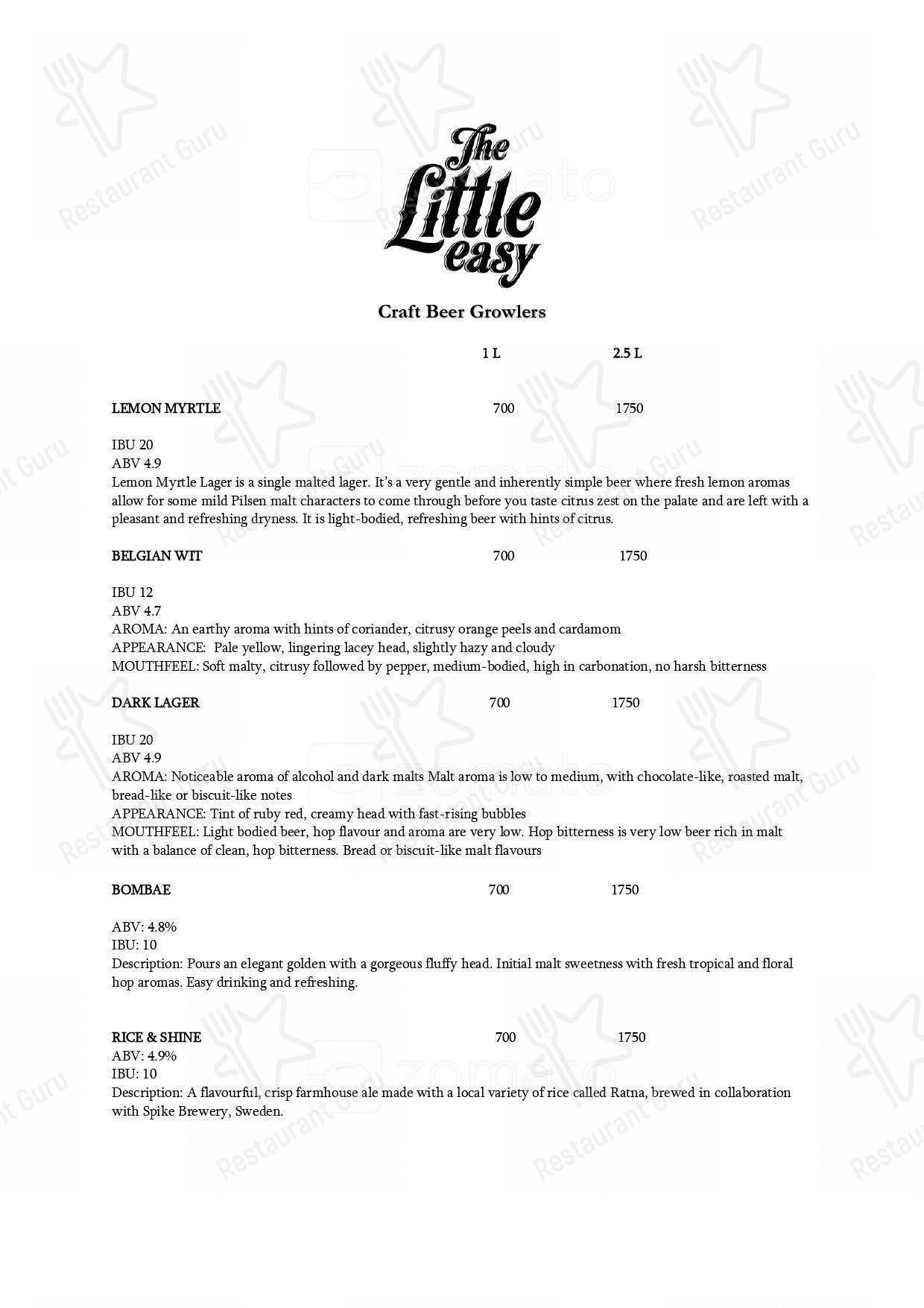 Menu at The Little Easy, Mumbai