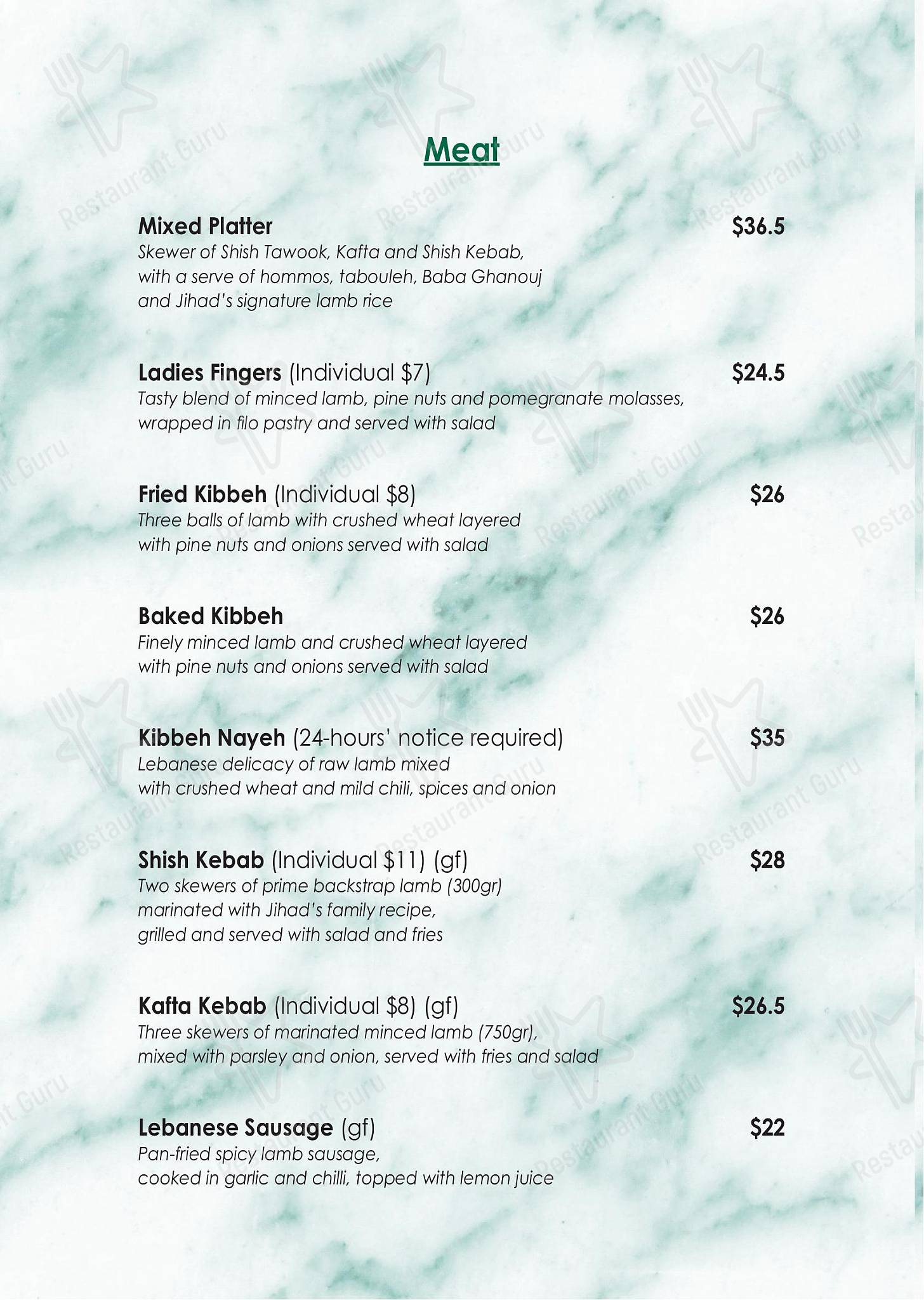 Menu at The Prophet Lebanese Cafe, East Victoria Park, 907A Albany Hwy