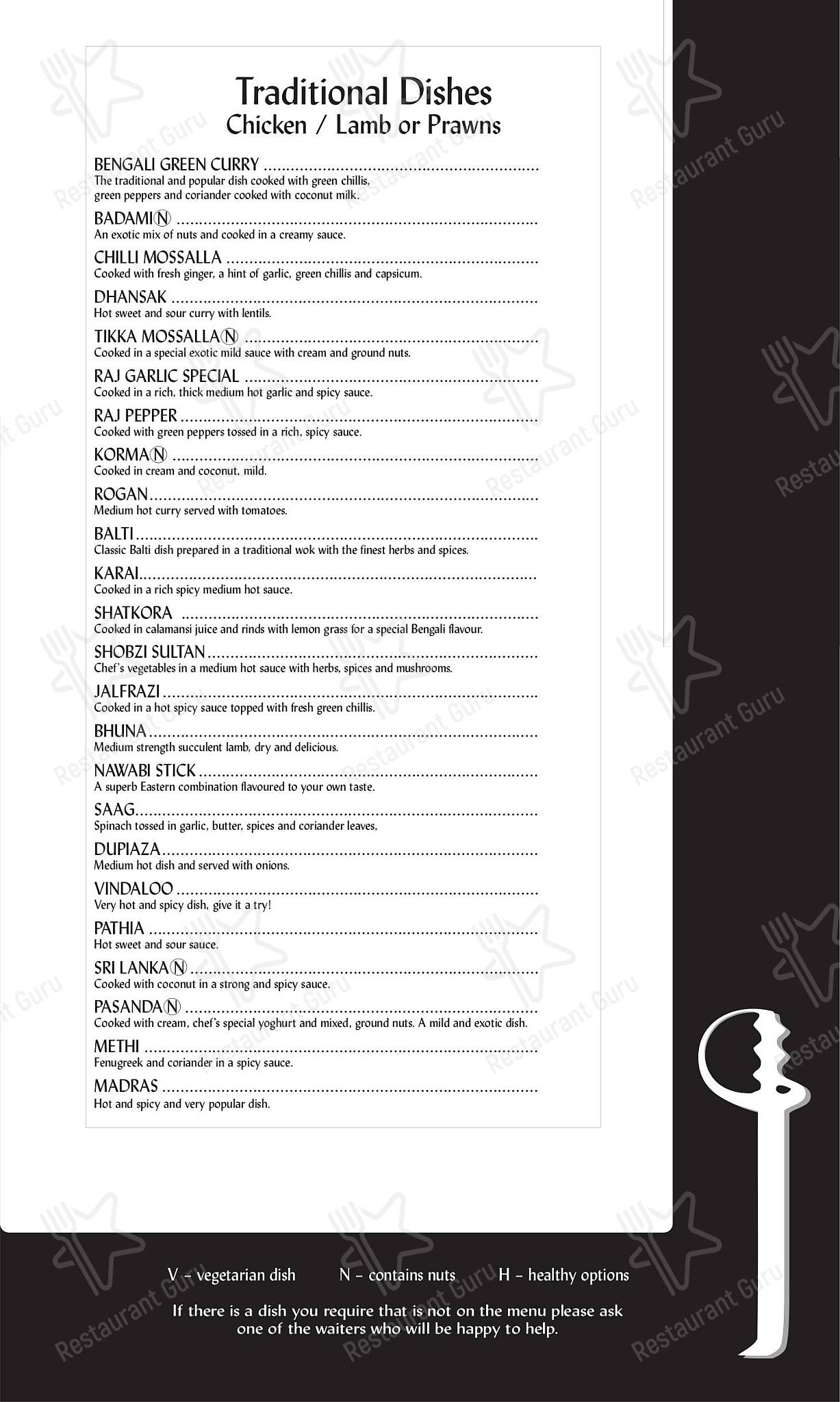 Menu at The Raj Restaurant, Kettering