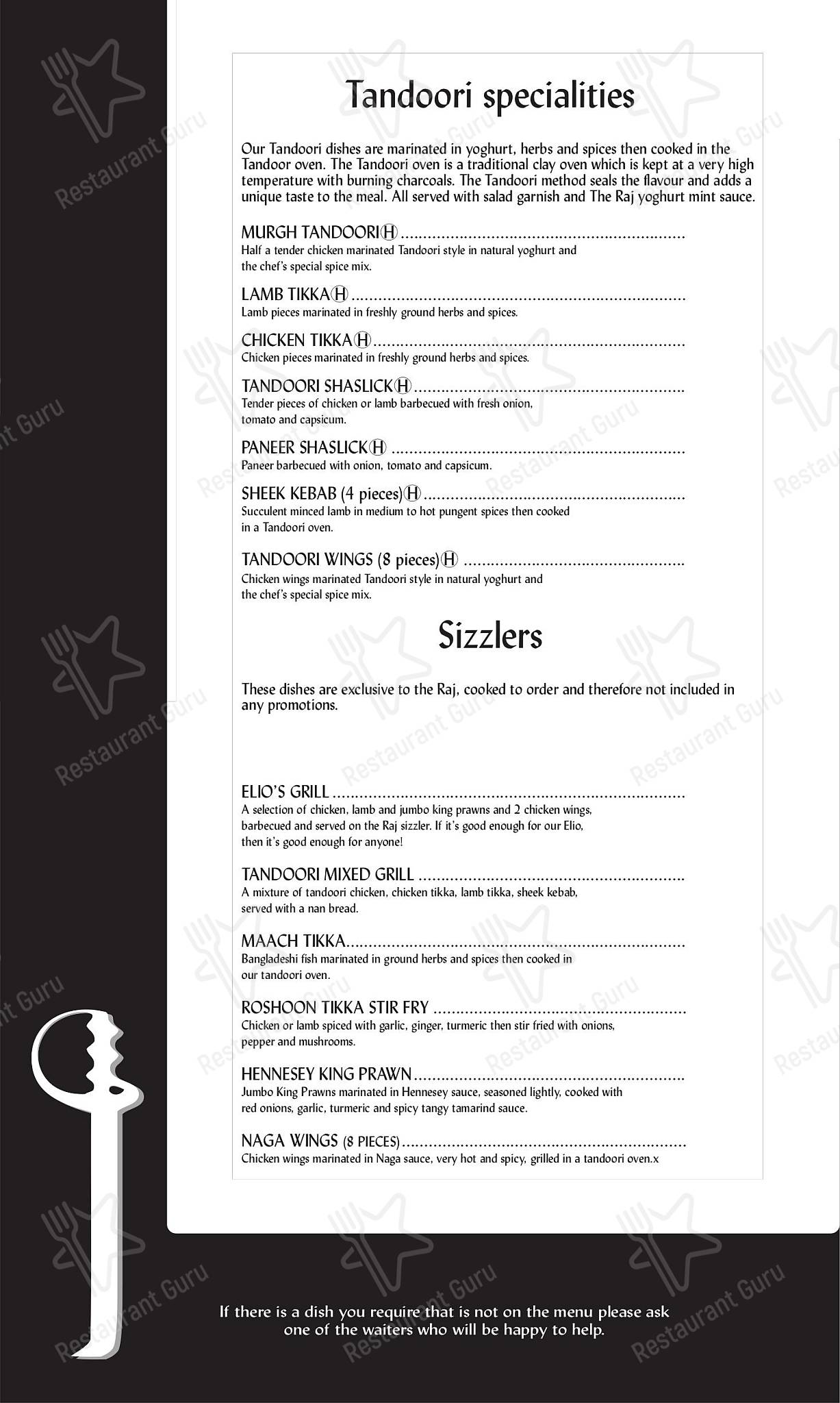 Menu at The Raj Restaurant, Kettering