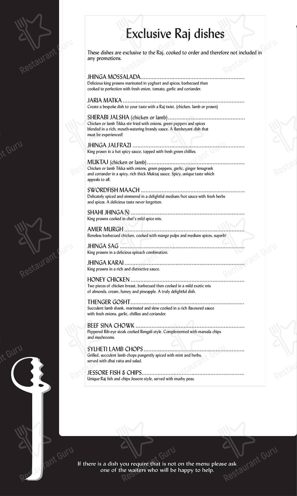 Menu at The Raj Restaurant, Kettering