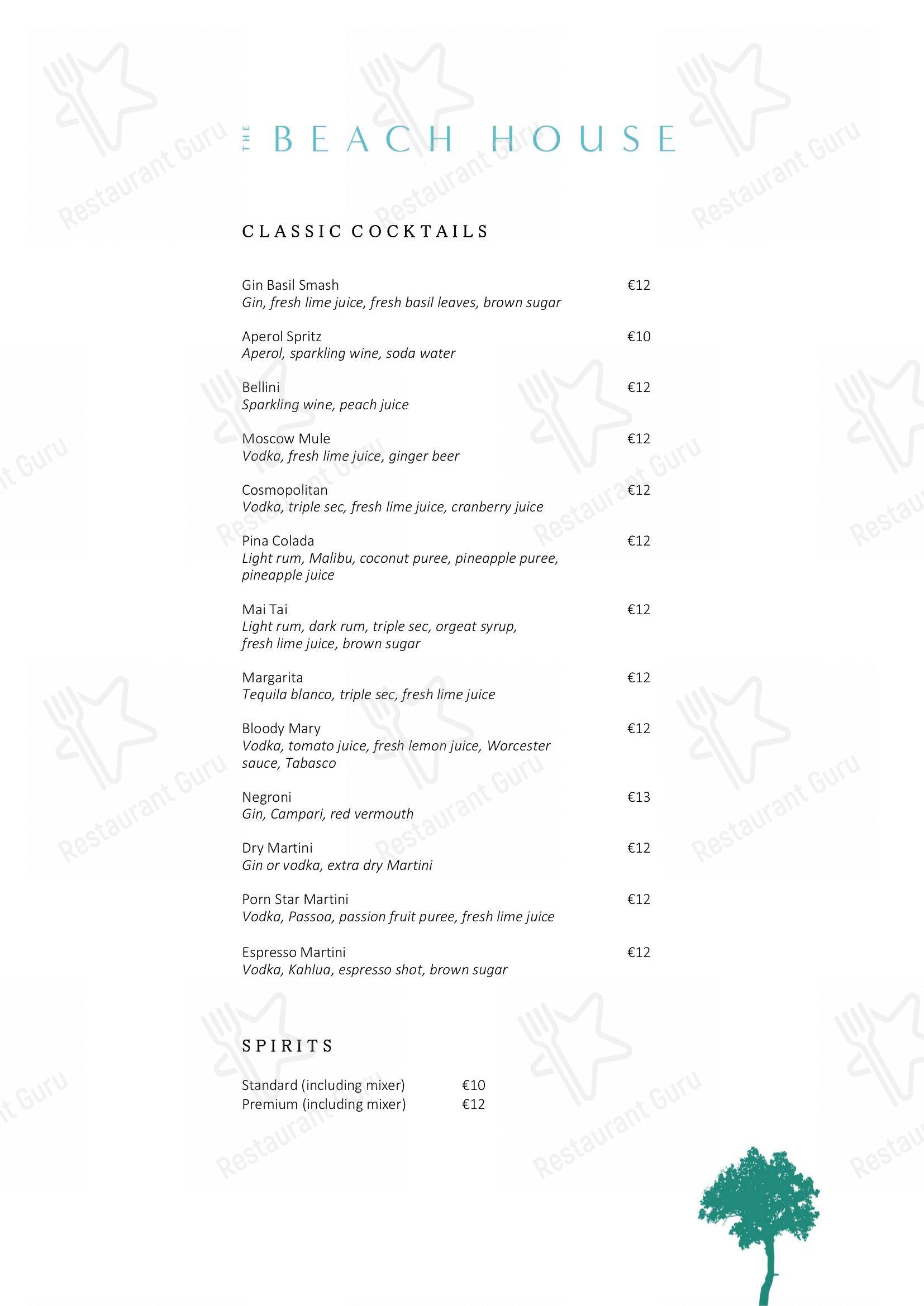 Menu at The Beach House, Kolios