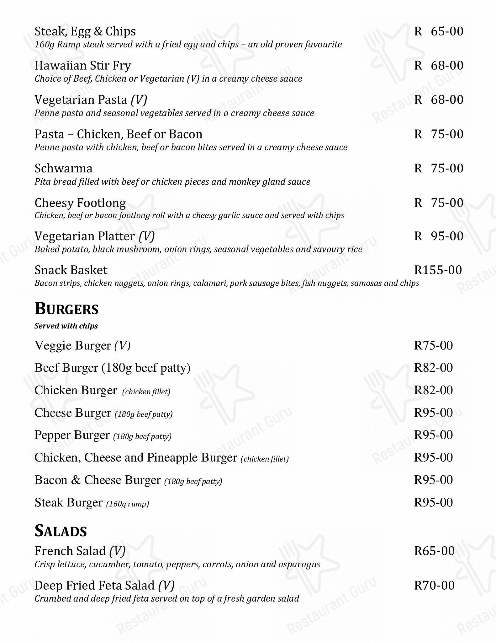 Menu at Guinea Fowl Restaurant, Ladysmith