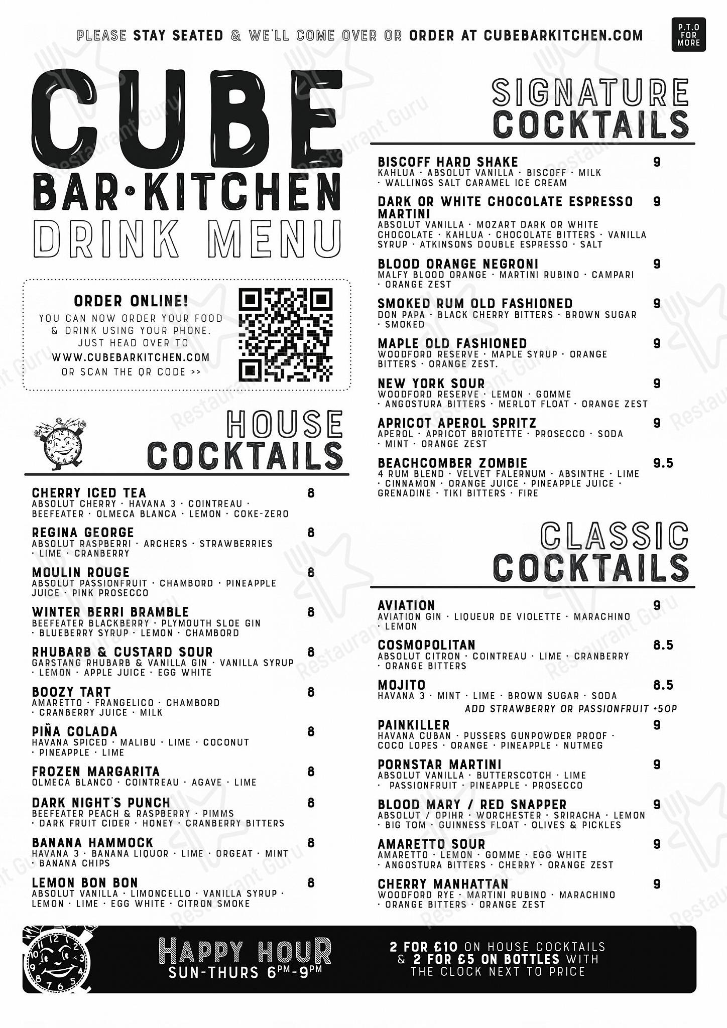 Menu at Cube Bar Kitchen, Poulton-le-Fylde