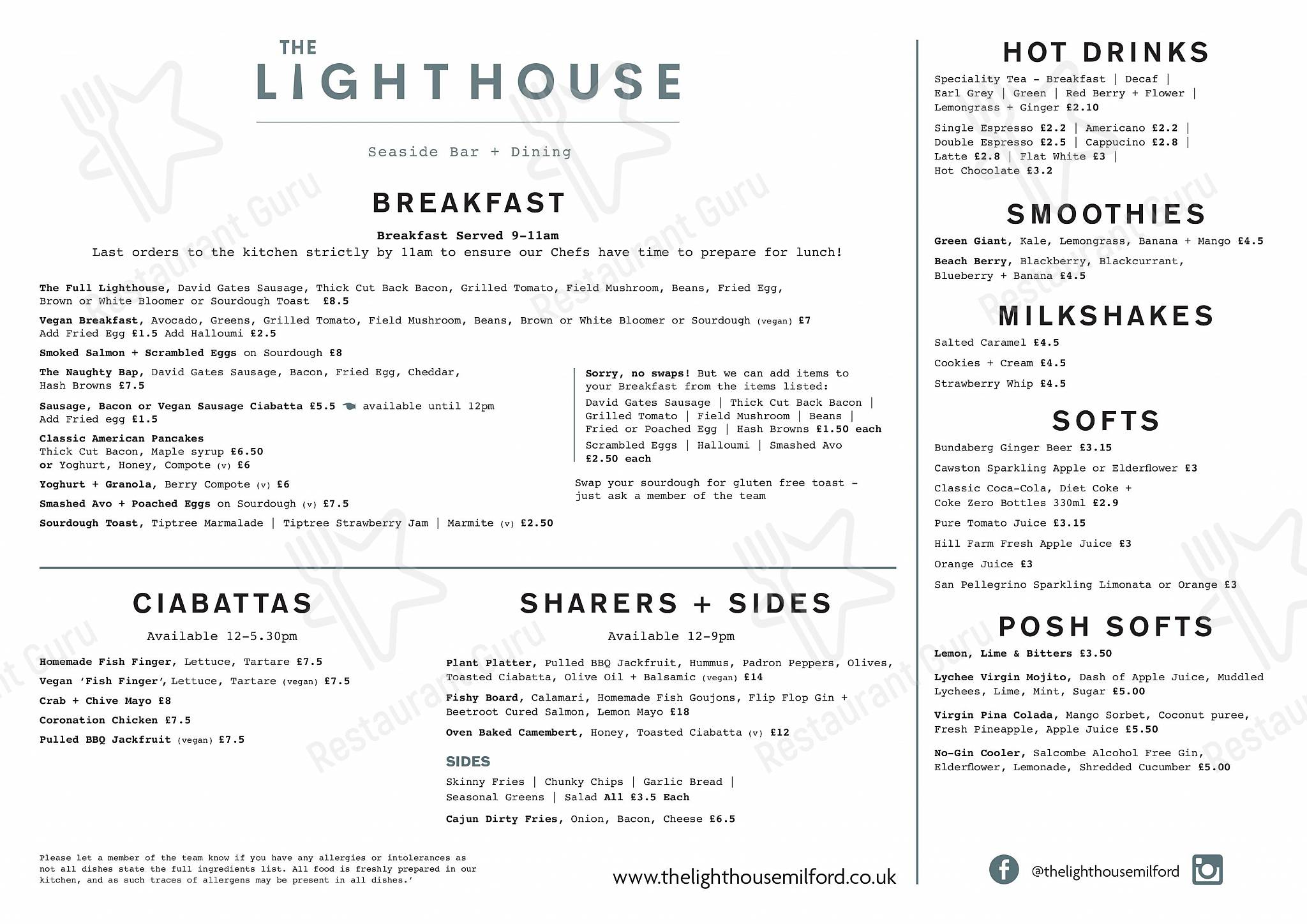 Menu at The Lighthouse restaurant, Lymington