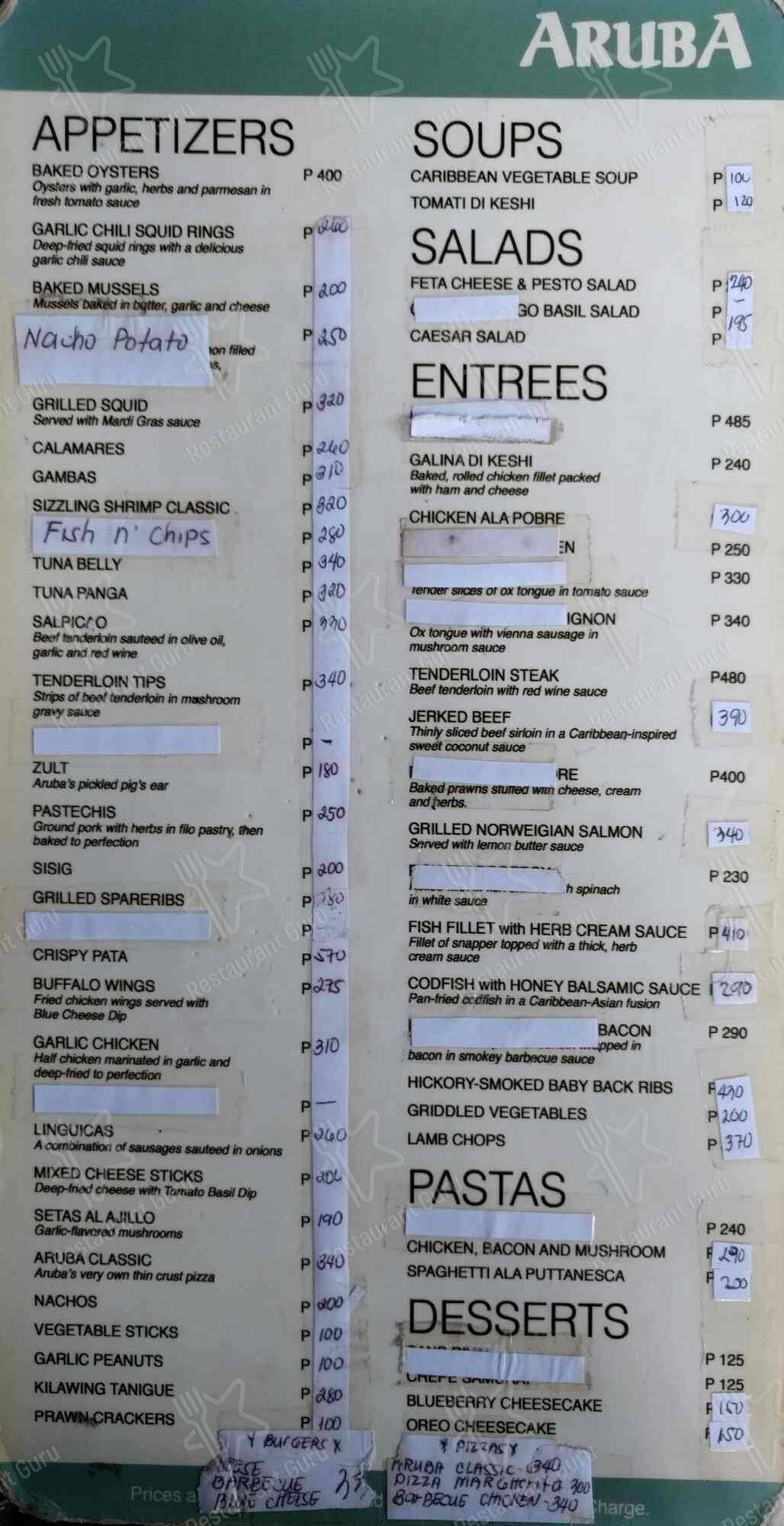 Menu at Arya restaurant, Pasig, Ground Floor