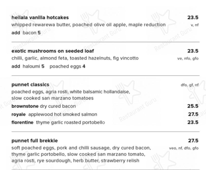 Menu at Punnet Eatery cafe, Tamahere