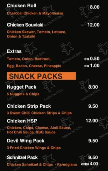 Menu at Wheelers Hill Charcoal Chicken restaurant, Wheelers Hill