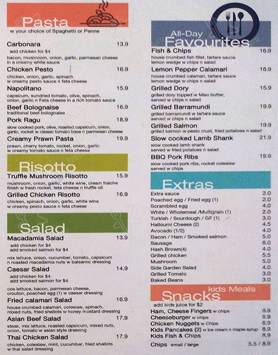 Menu at Chatterbox cafe, Sunnybank