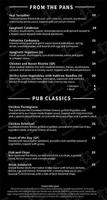 Menu at Crown Hotel Lilydale pub & bar, Lilydale