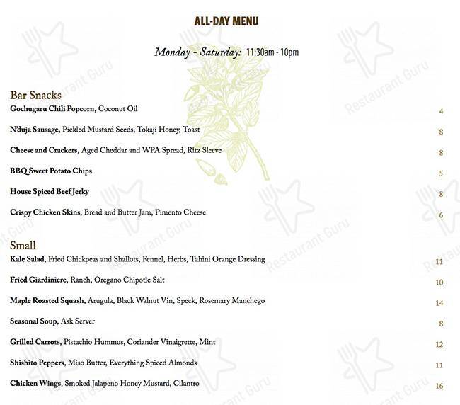 Menu at Forbidden Root pub & bar, Chicago