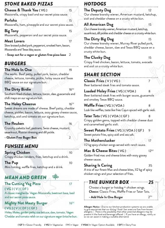 Menu at Holey Moley pub & bar, Castle Hill