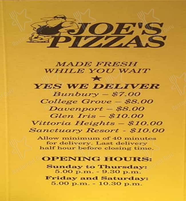 Menu at Joe's Pizza House pizzeria, Bunbury