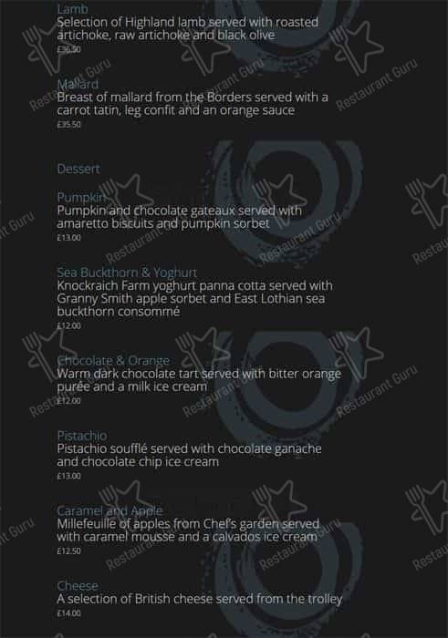 Menu at The Kitchin restaurant, Edinburgh