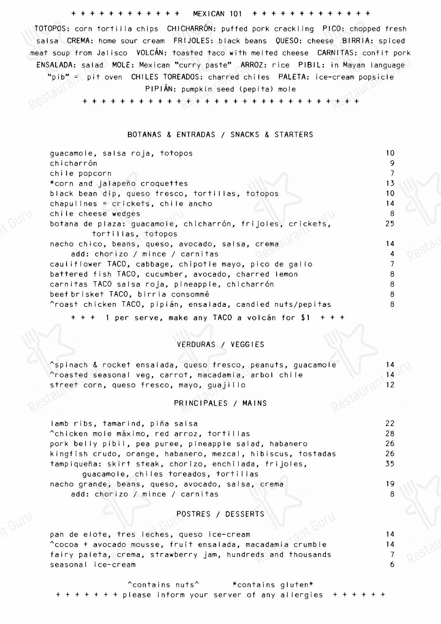 Menu at La Vida Urbana restaurant, Leederville