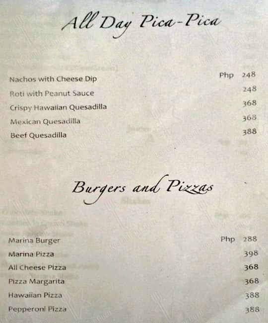 Menu at Marina Seaview Restaurant, Lapu-Lapu City, MEPZ 1 Skywalk