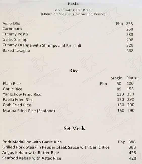 Menu at Marina Seaview Restaurant, Lapu-Lapu City, MEPZ 1 Skywalk