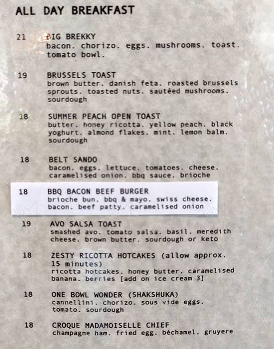 Menu at MsChief Bake.Brunch.Brews cafe, Crows Nest