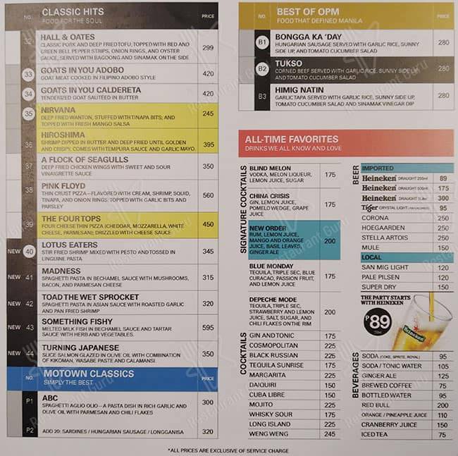 Menu at New Order Urban Lounge Bar, Pasig