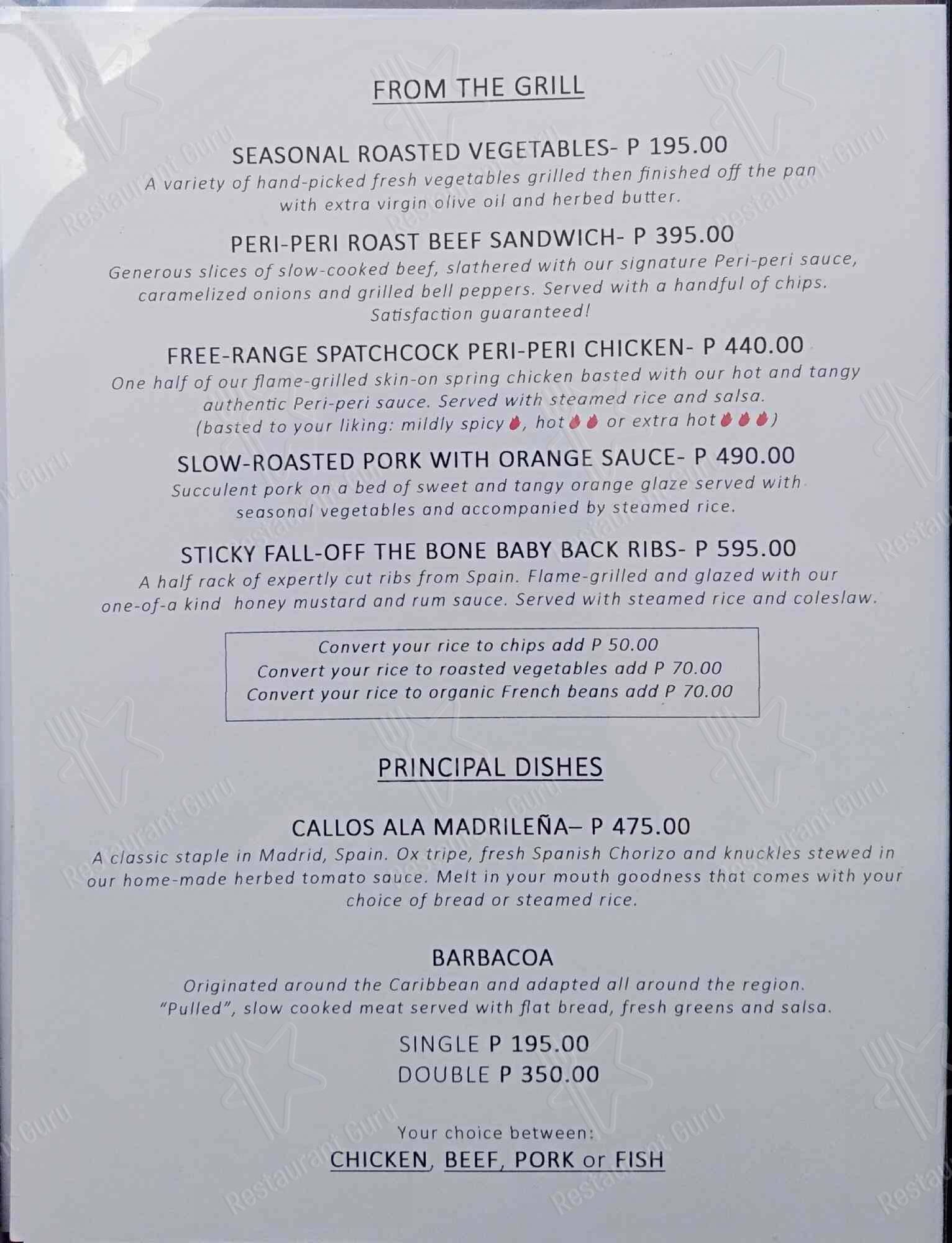 Menu at Pablo’s Barbacoa, Santa Rosa