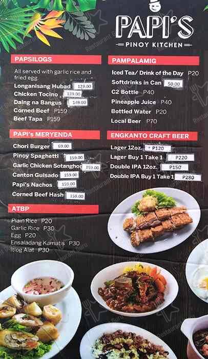 Menu at Papi's Pinoy Kitchen restaurant, Makati