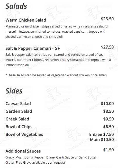 Menu at Great Western Hotel pub & bar, Geelong