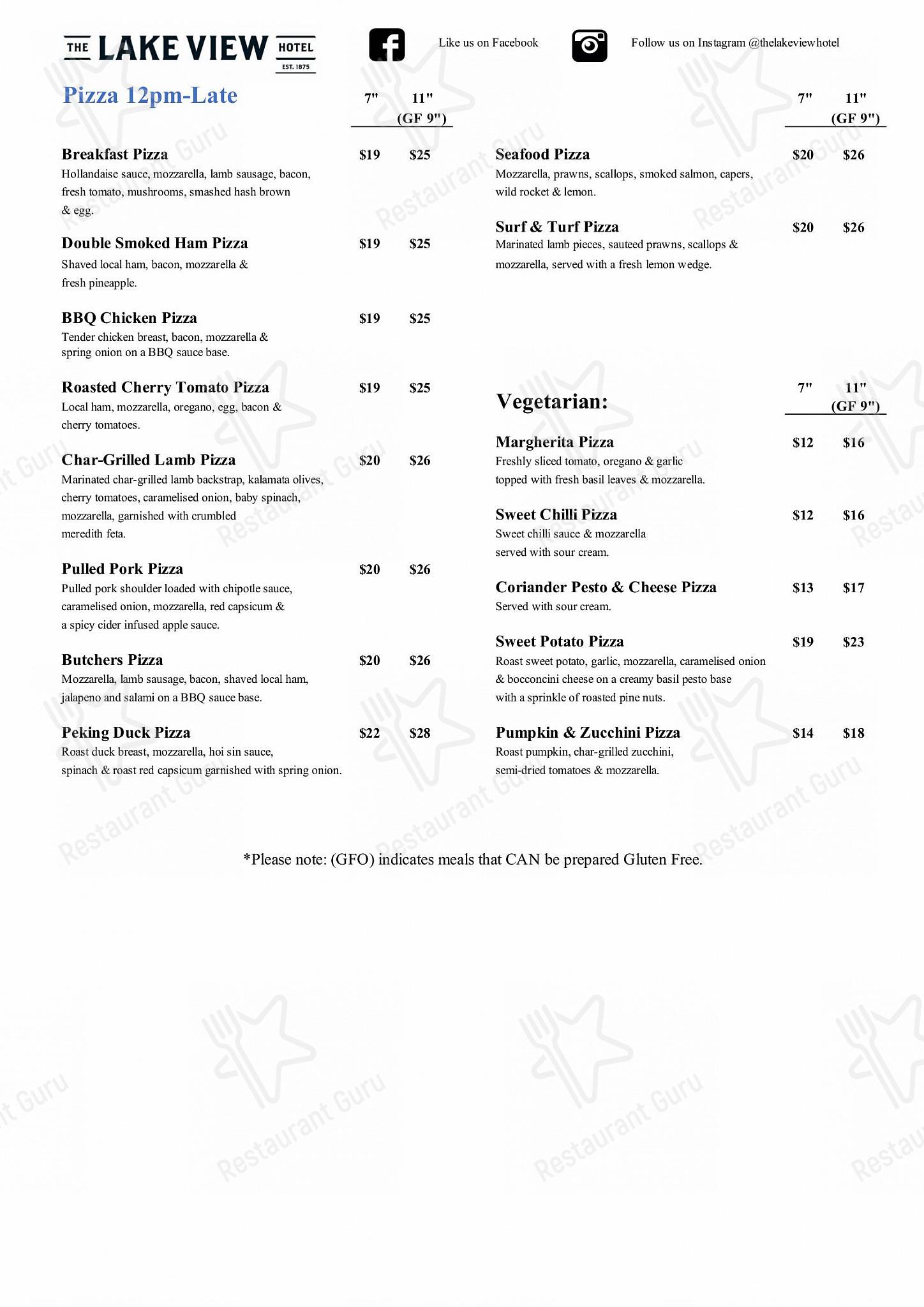 Menu at The Lake View Hotel pub & bar, Lake Wendouree