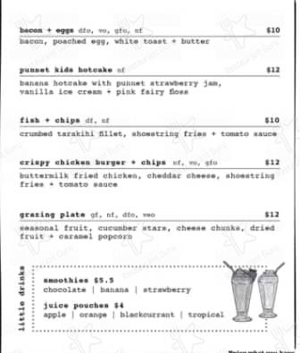 Menu at Punnet Eatery cafe, Tamahere