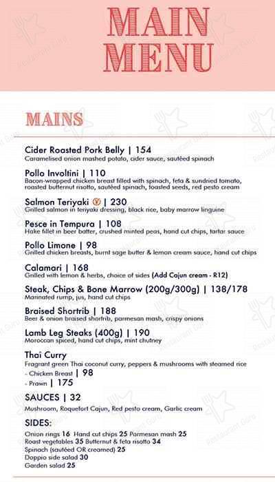 Menu au Doppio Zero, Pearls Umhlanga restaurant, Umhlanga