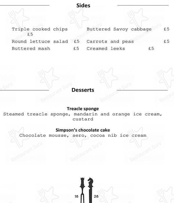 Menu at Simpson's in the Strand restaurant, London