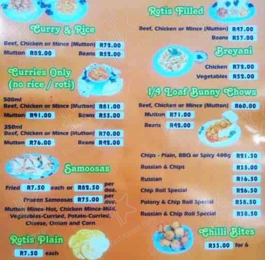 Menu at Spicy den restaurant, Randburg, Northumberland Ave
