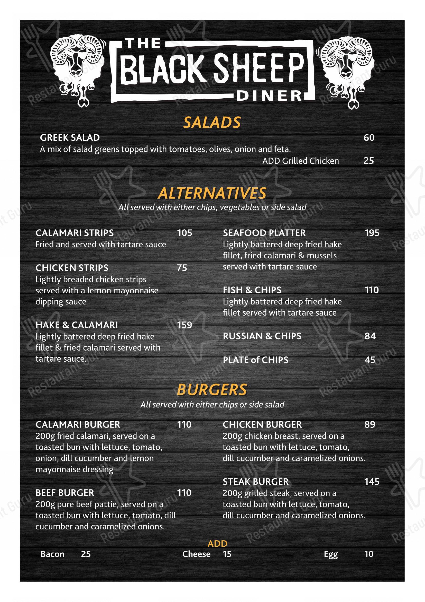 Menu at The Black Sheep Diner restaurant, Caledon