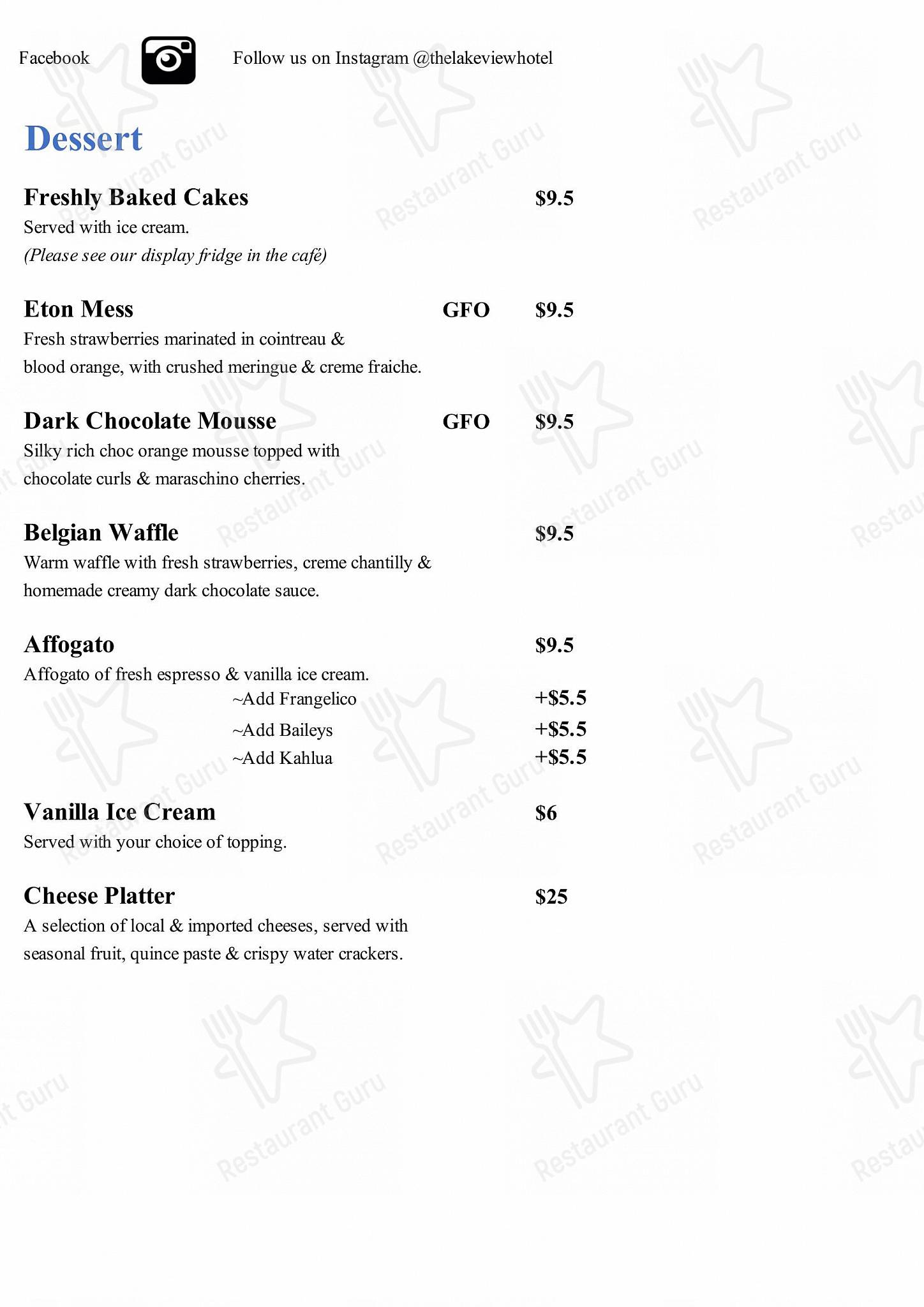Menu at The Lake View Hotel pub & bar, Lake Wendouree