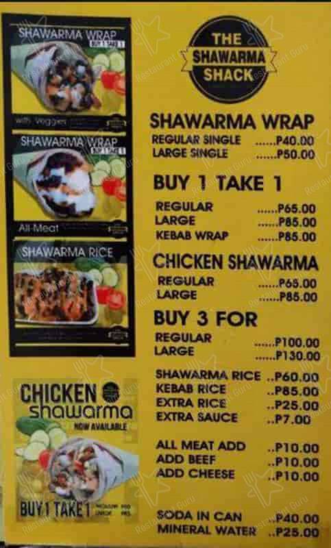 Menu at The Shawarma Shack, Cainta, Food Loft