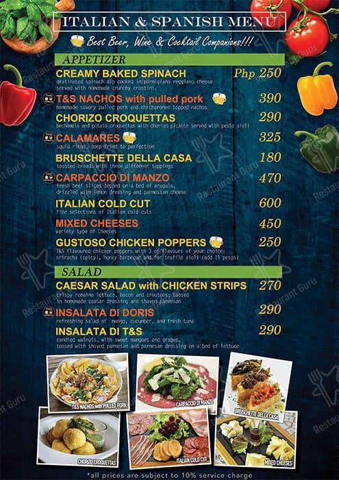 Menu at Toni & Sergio restaurant, Taguig