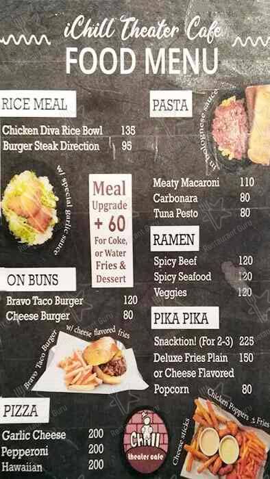 Menu at iChill Theater Cafe, Manila