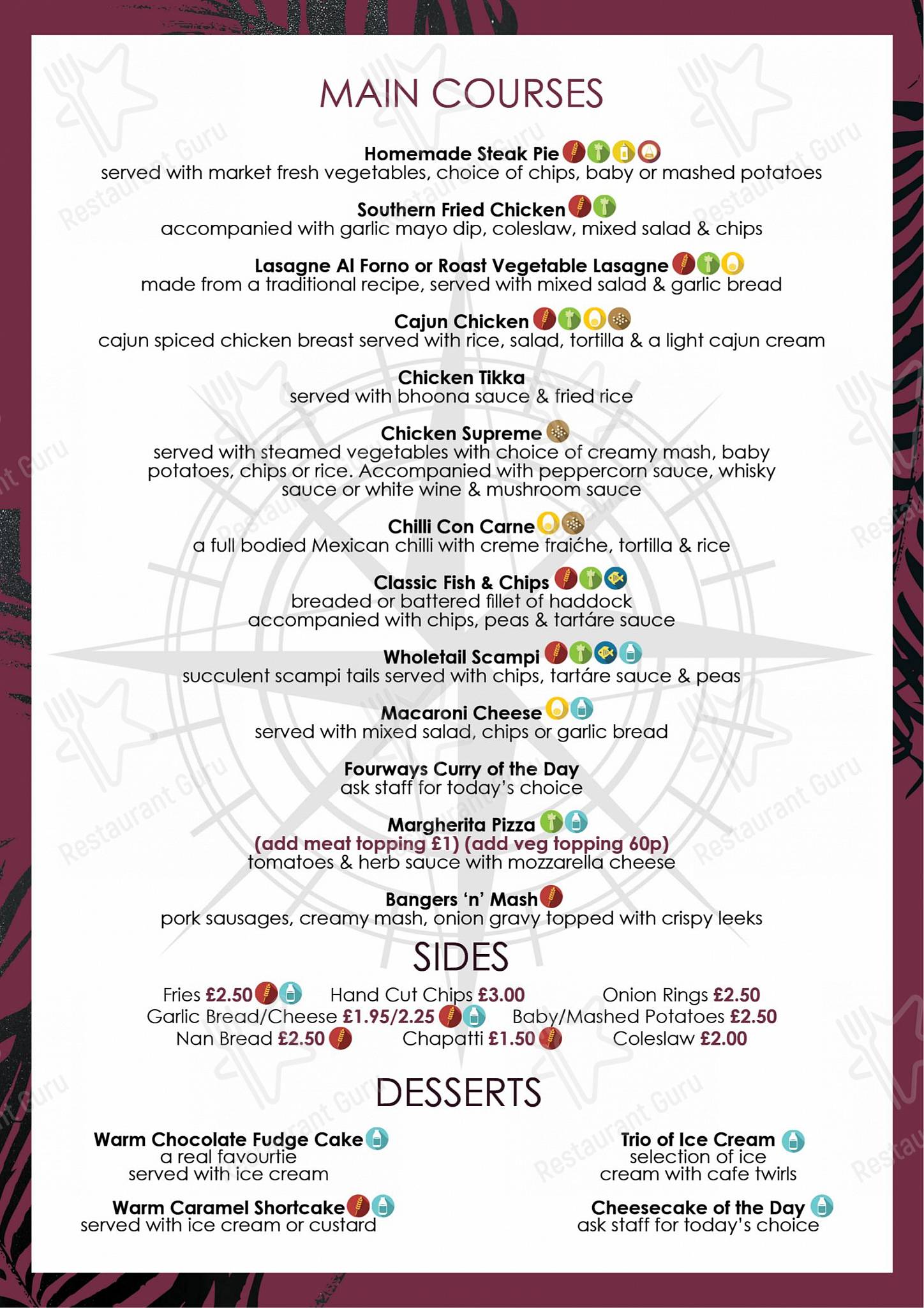 Menu at Hartys at the Fourways restaurant, Airdrie