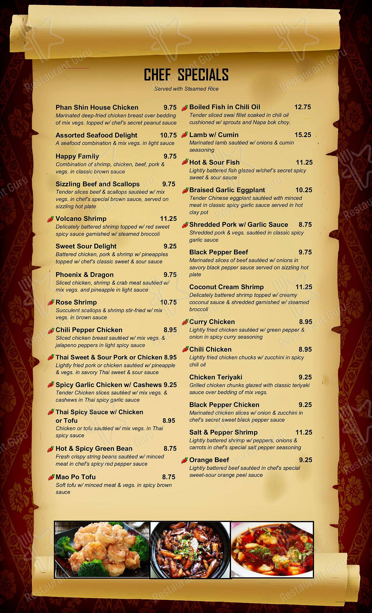 Menu at Phan Shin Restaurant, Oxford