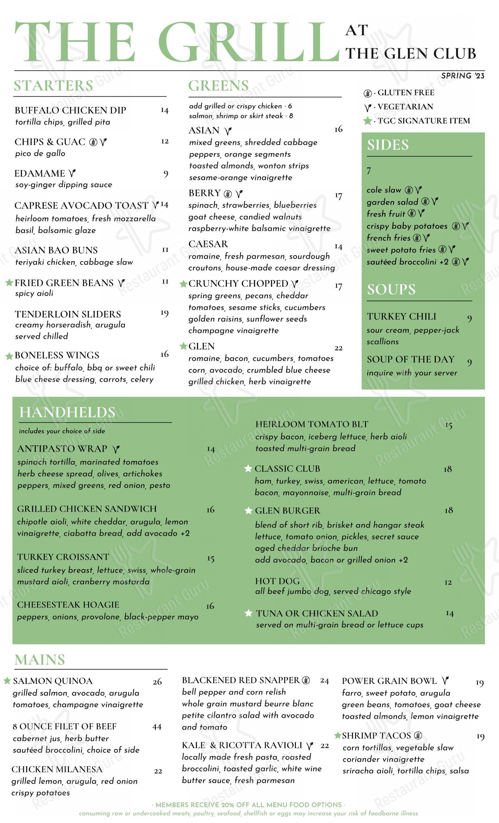 Menu at The Glen Club, Glenview