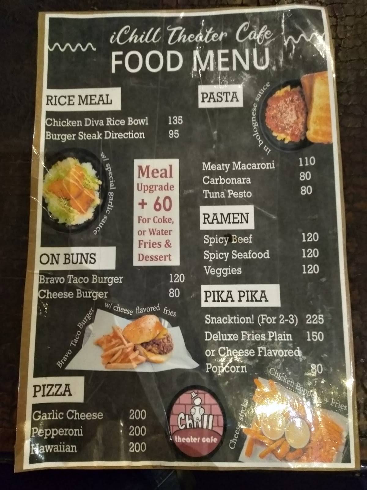 Menu at iChill Theater Cafe, Manila