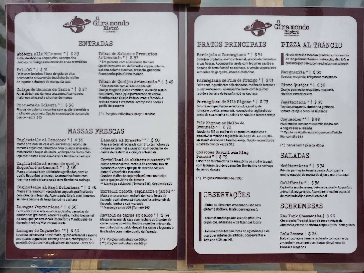 Menu em il Giramondo restaurante, Ilhabela