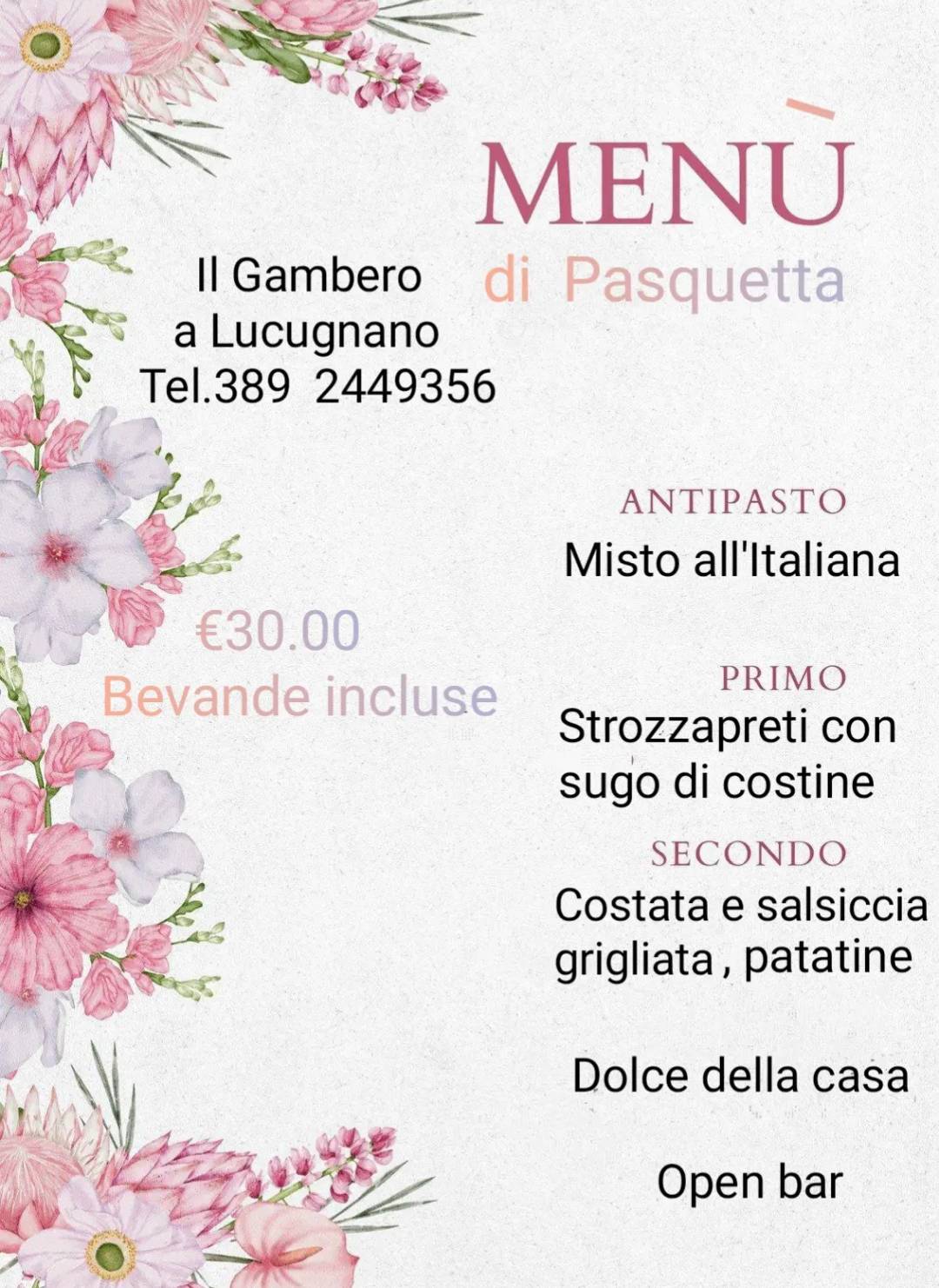 Menu da il gambero ristorante, Lucugnano, Via Filangieri