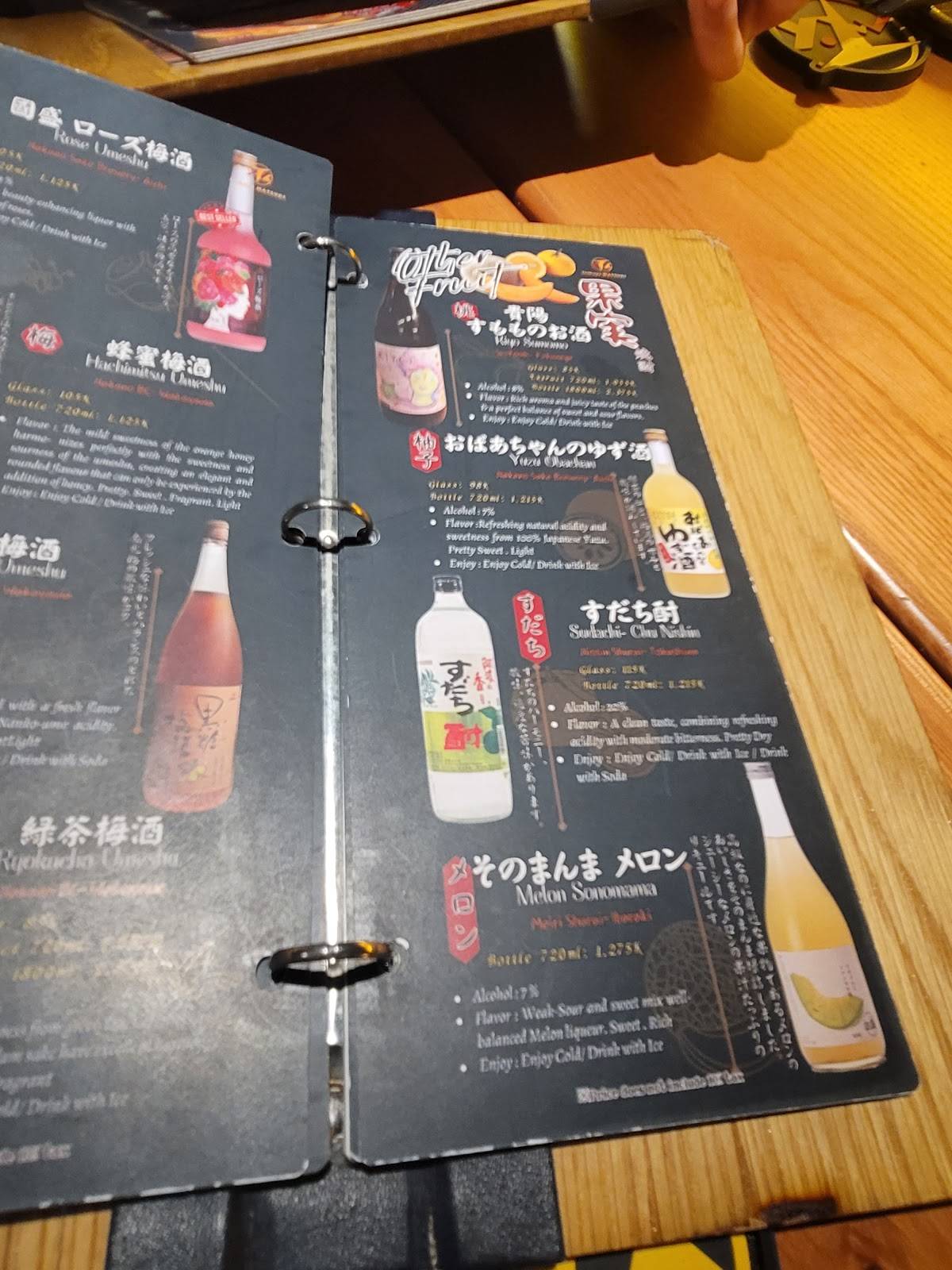 Menu at izakaya Matsuki restaurant, Ho Chi Minh City