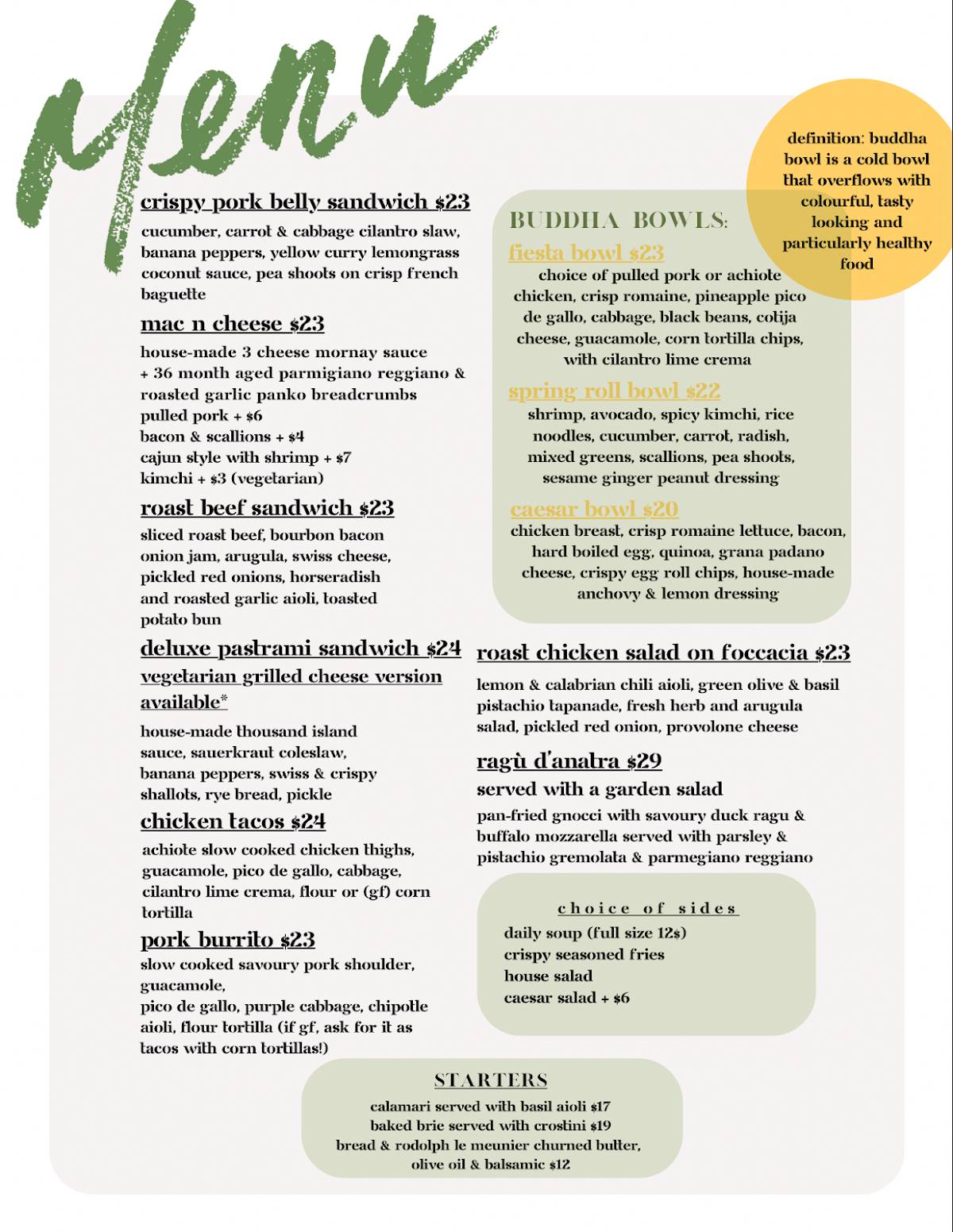 Menu at la belle sorelle bistro restaurant, Alexandria