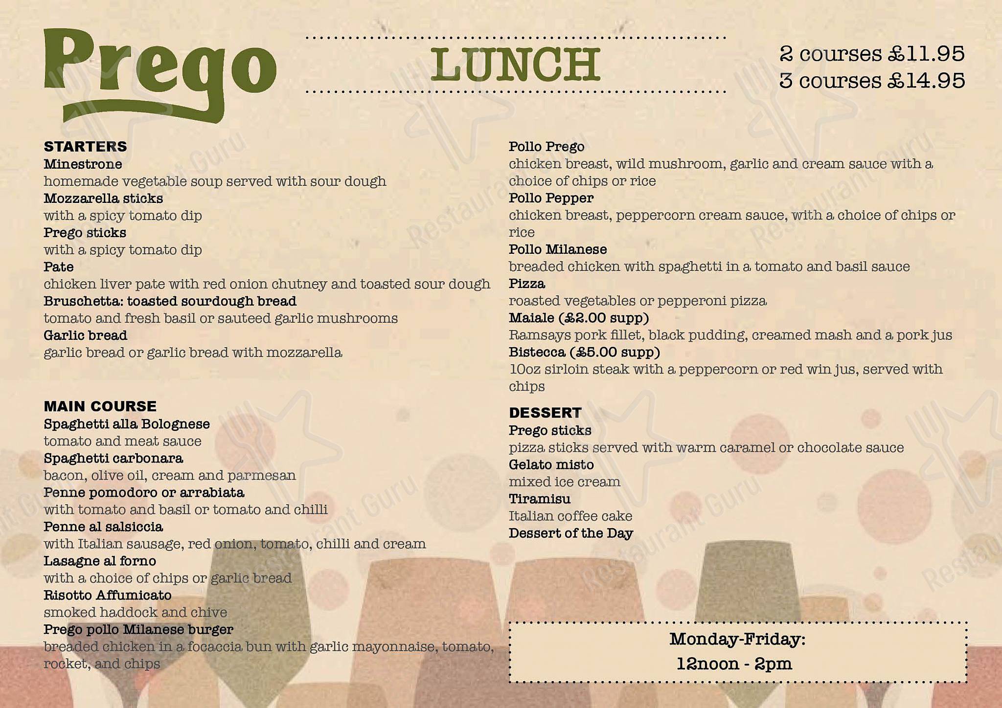 Menu at Prego Restaurant Carluke, Carluke