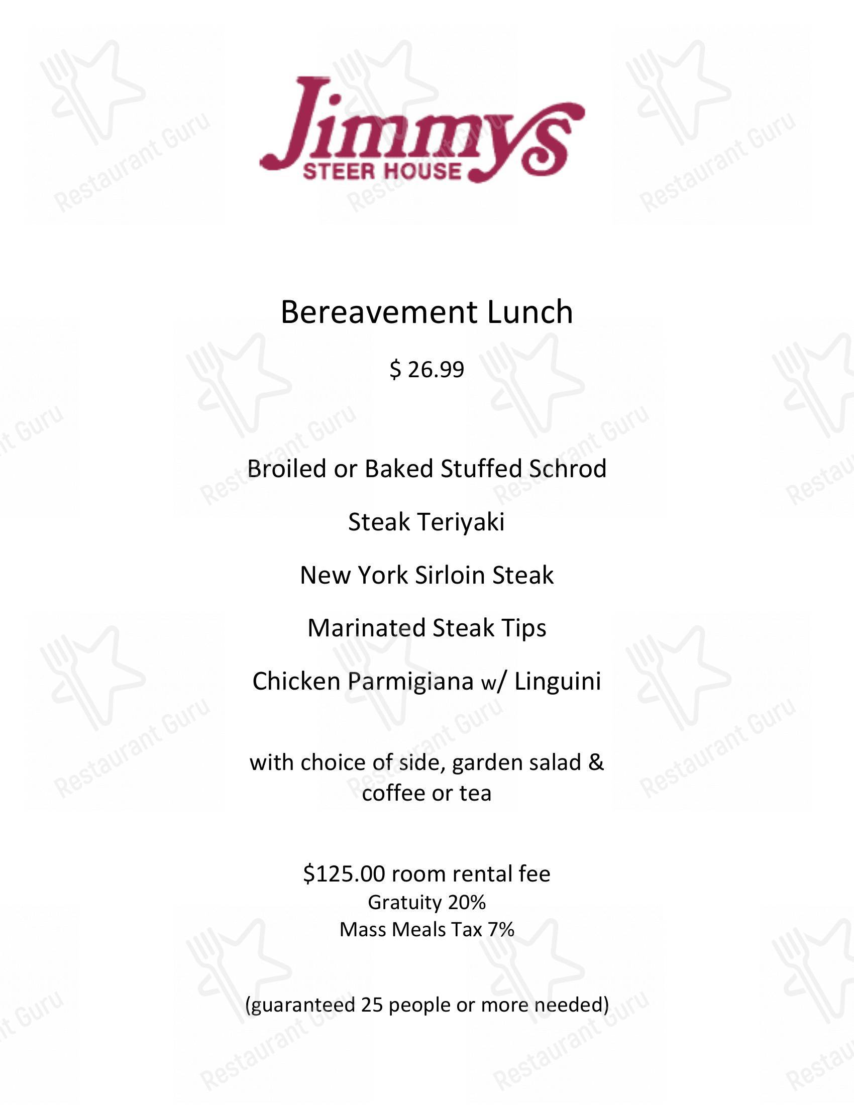 Menu at Jimmy's Steer House steakhouse, Saugus, 114 Broadway